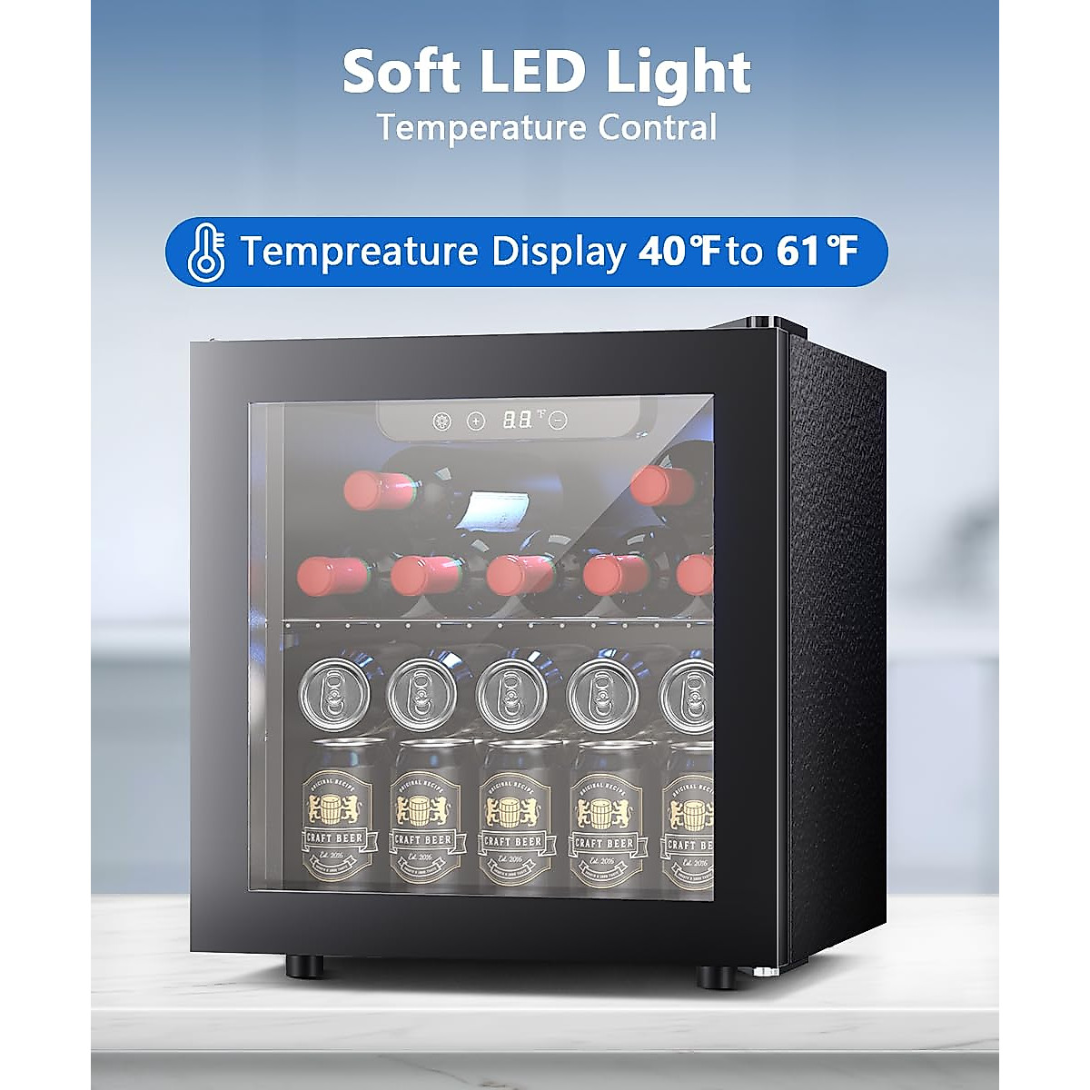 Joy Pebble Beverage Cooler and Refrigerator Mini Fridge with Glass Door for Soda Beer or Wine Small Drink Cooler for Home Office or Bar (2.3 cu.ft, Black)