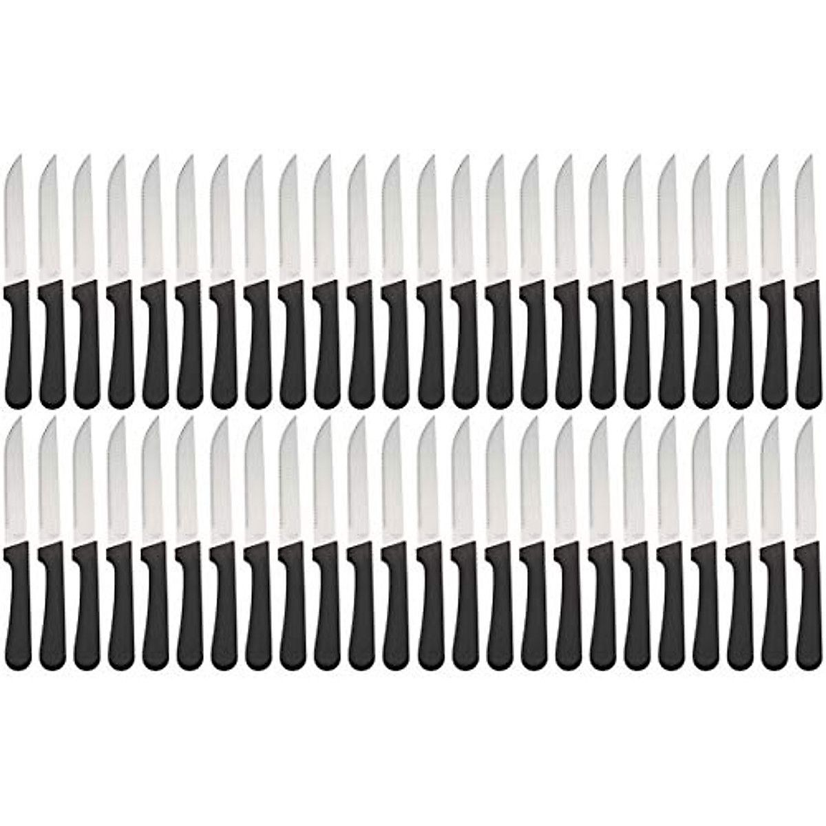 Tezzorio (Set of 48) Serrated-Edge Pointed-Tip Steak Knives, 5-Inch Stainless Steel Blade Steak Knives with Plastic Handles for Restaurants