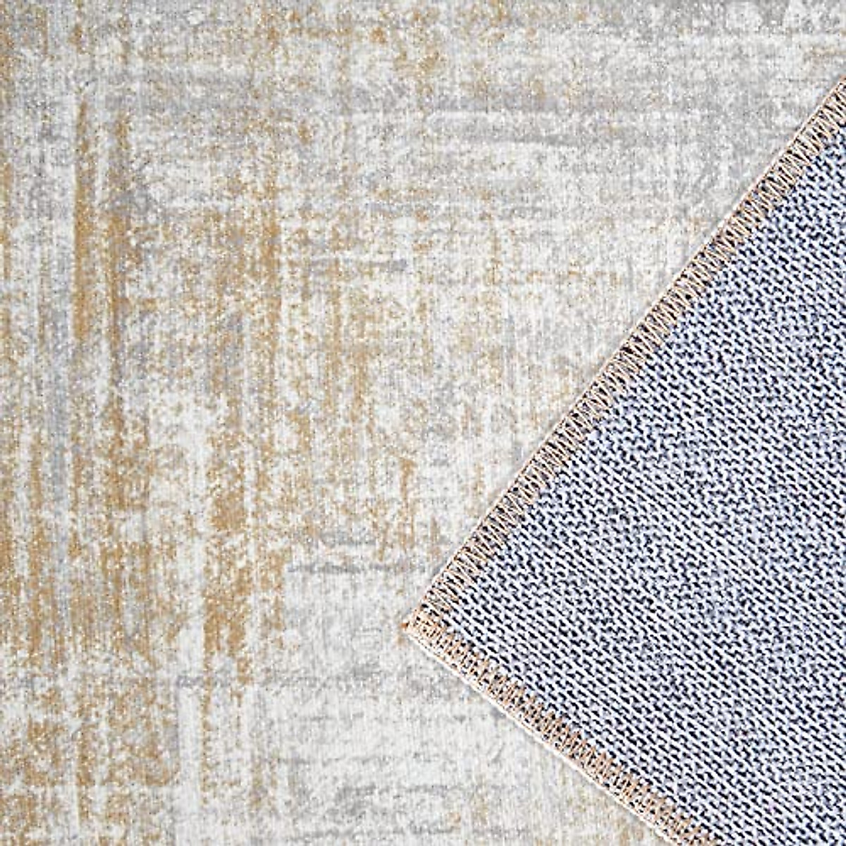 jinchan Area Rug 8x10 Abstract Sketch Distressed Taupe Multi Print Non-Slip Washable Rug Living Room Thin Rug Colorful Overdyed Mat Kitchen Rug Contemporary Carpet Bedroom Play Mat