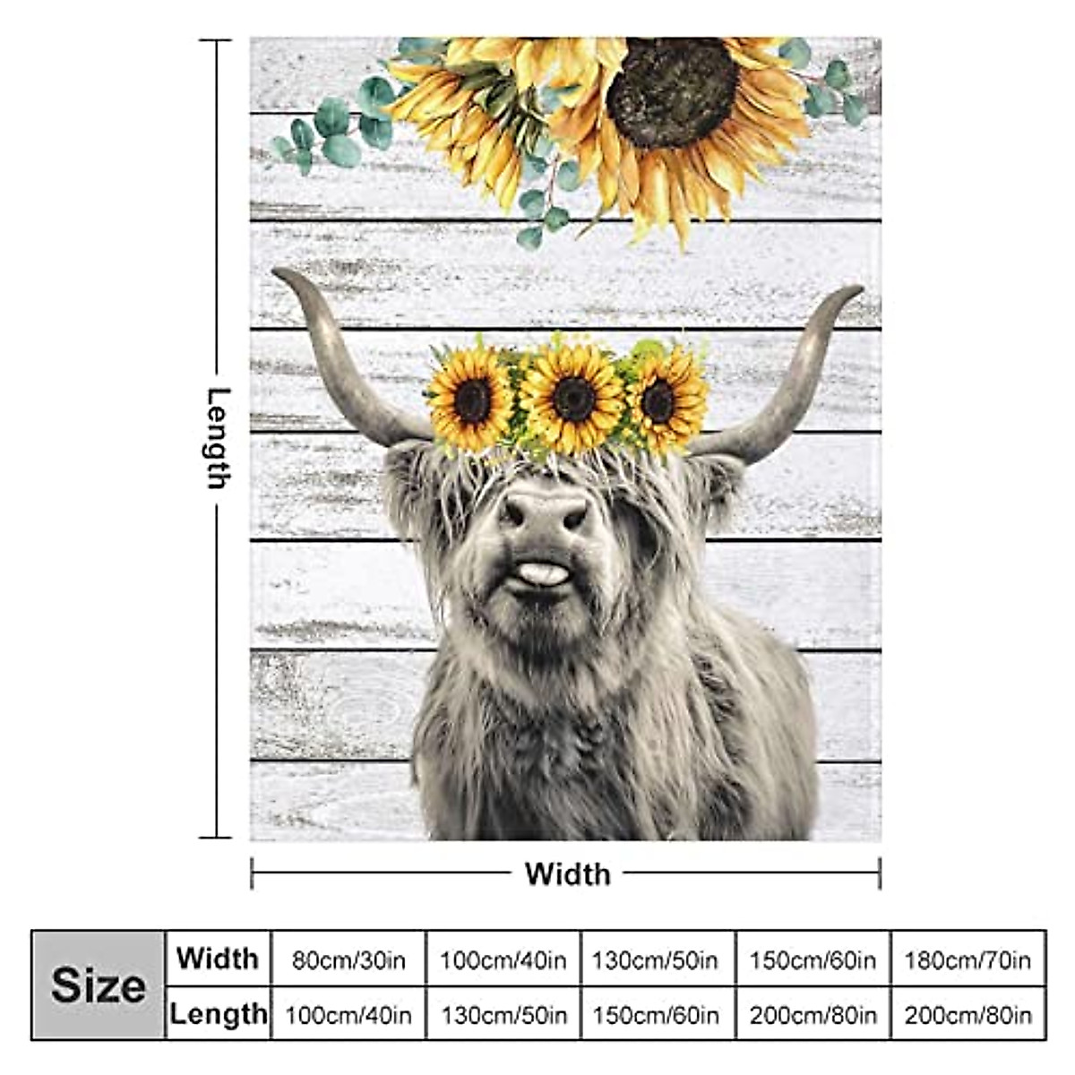 rumwall Highland Cow Blanket Sunflower Cow Flannel Throw Blanket for Living Room Couch Bed Sofa Kids Adults All Seasons 50"X40"