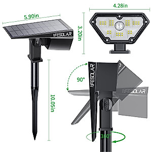 NFESOLAR 2-in-1 Solar Lights Outdoor Garden (1 Pack), 38 LEDs IP65 Waterproof Solar Motion Spotlights Outdoor Decorative for Patio, Yard, Garden, Garage, Pathway, Warm White