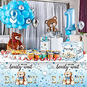 50 Pieces Diaper Raffle Tickets with Baby Shower Games Box Bear Baby Shower Game Insert Card Blue Diaper Raffle Sign Box Holder for Bear Baby Shower Gender Reveal Birthday Party Game Supplies