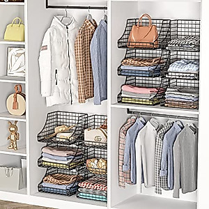 Storage Bins Closet Organizers and Storage 3 Pack, Rustic Stackable Metal Wire Basket for Clothes Toys Snacks, Open Pantry Baskets for Countertop Cabinet Living Room Black, 11.5x11.5x21inch