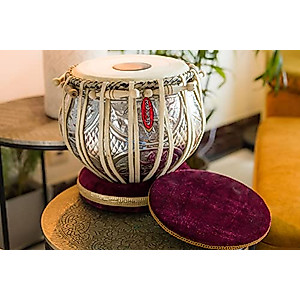 MAHARAJA Concert Tabla Drum Set, 4½ Kg Copper Bayan, Designer, Finest Dayan with Padded Bag, Hammer, Cushions & Cover - Tabla Set Tabla Drums Tablas Indian Musical Instruments (PDI-69)