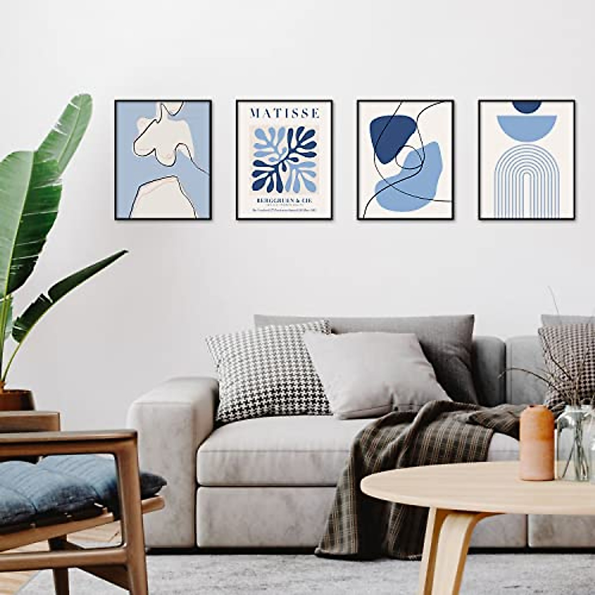 Matisse Wall Art Prints Set of 6 Matisse Prints, Minimalist Boho Wall Art, Abstract Matisse Poster, Mid Century Modern Wall Art, Aesthetic Posters, Boho Wall Decor (Blue, 8x10 in UNFRAMED)