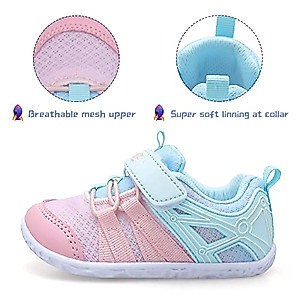 Toddler Girls Shoes Baby Girl Summer Tennis Shoes Barefoot Grip Sneakers Girl Sandals for Toddlers Baby Mesh Velcro Size 5-5.5 Pink/Blue