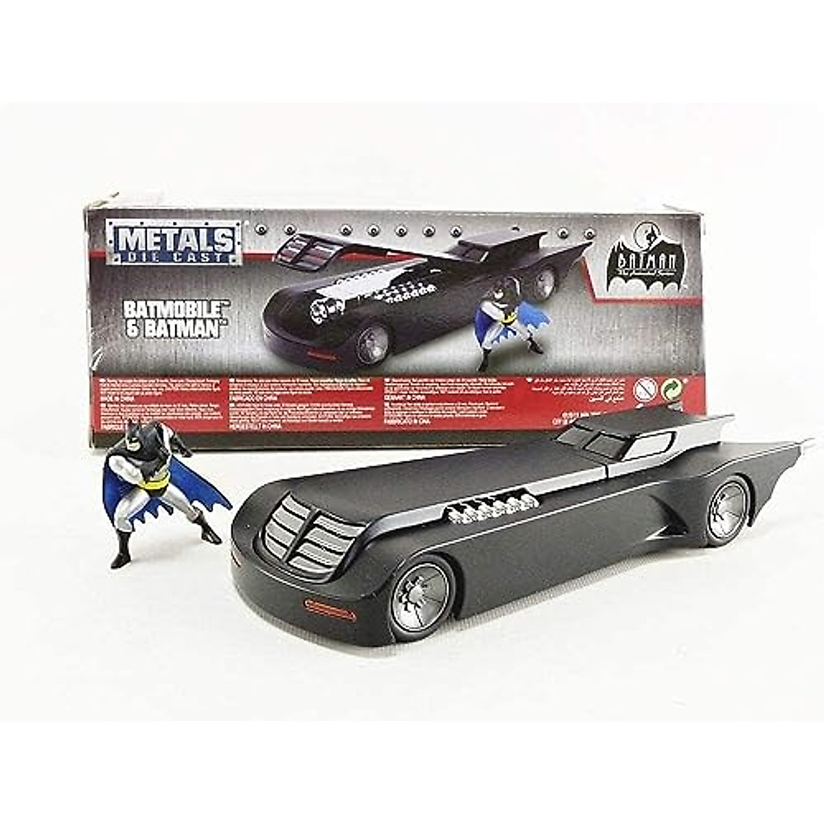 DC Comics 1:24 Batman Animated Series Batmobile Die-cast Car with 2.75" Batman Figure, Toys for Kids and Adults,Black