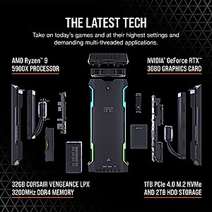 Corsair ONE a200 Compact Gaming PC - AMD Ryzen™ 9 5900X CPU - NVIDIA® GeForce RTX™ 3080 Graphics - 32GB Vengeance LPX DDR4 Memory, 1TB, Windows 10 Home