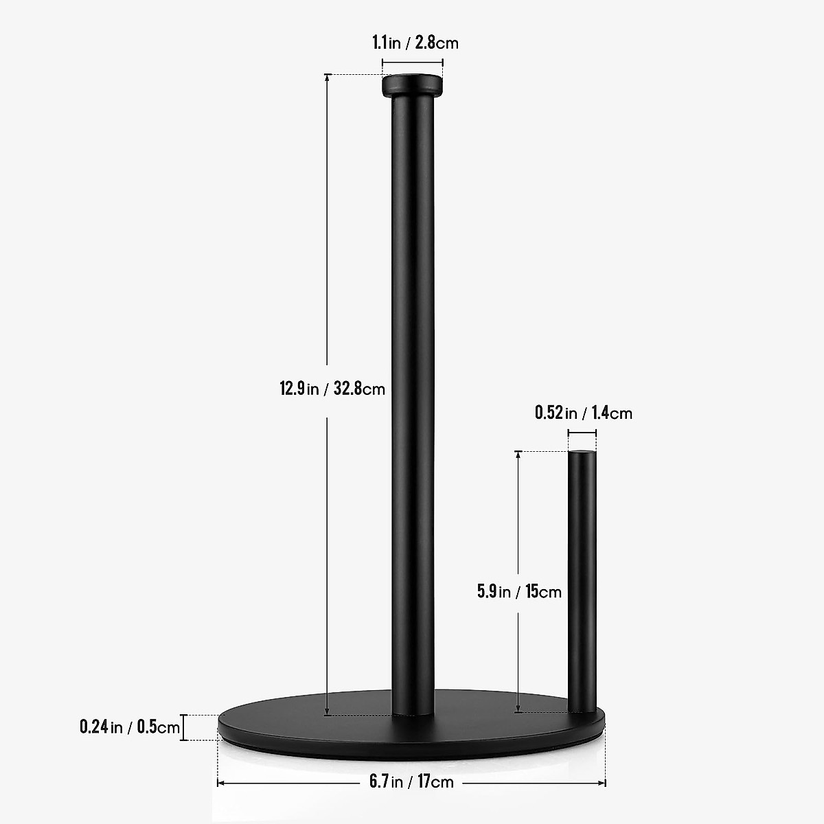 Black Paper Towel Holder, Countertop Paper Towel Holder, Steady Paper Roll Holder, Weighted Paper Towel Stand for Kitchen Bathroom