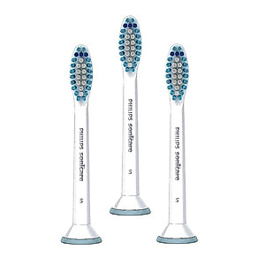 Philips Sonicare Genuine Sensitive Replacement Toothbrush Heads for Sensitive Teeth, 3 Brush Heads, White, HX6053/64