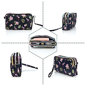 Conisy Large Capacity Wristlet Wallets for Women, Printed Nylon Crossbody Clutch Purse, 3 Layers Zipper Cell Phone Wallet for Ladies (Wh-n03)