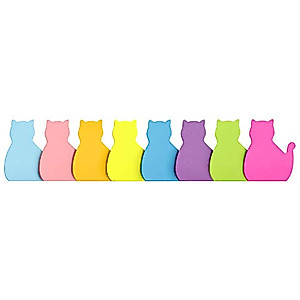 Cat Shape Sticky Notes 8 Color Bright Colorful Sticky Pad 75 Sheets/Pad Self-Sticky Note Pads (8 Pads)