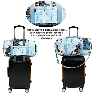 Duffle Bag for Gym Sports Women Girls Workout Travel Bag Weekender with Shoe Compartment and Wet Pocket (Marble 26- Blue)