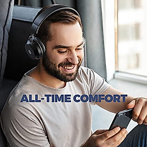 MuveAcoustics CORE Over-Ear Headphones, Over-Ear Bluetooth Wireless, Soft On-Ear Cushion Earcups Foldable, 20H Playtime, HD Audio Deep Bass for Airplane Travel, Home Office, PC Chromebook, Black