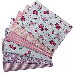 Jukway 6Pcs Cotton Fabric Squares 20x20 Inch (50x50cm) Pre-Cut Quilt Squares Sheets Patterns Craft Cotton Fabric Bundle for Sewing Quilting Patchwork Crafting Home Décor Handwork (Pink)