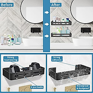 Caddy Shower Set of 2 Adhesive No Drilling Shower Shelves , Rustproof Titanium Alloy Shower Racks, Bathroom Shower Storage Shelves Organizer for Inside Shower & Kitchen with 4 Hooks(Black)