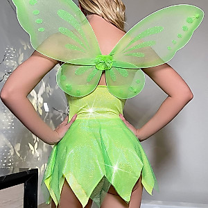 IMEKIS Rave Outfits for Women: Music Festival Sexy Butterflies Outfit Fairy Costume Halloween Adult Cosplay Dress Up Carnival Bodycon Dresses with Butterfly Wings Set Grass Green Small, (64356)