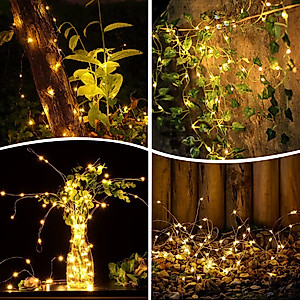 kemooie 2 Packs Solar String Lights, Total 200 LED 66FT 8 Twinkle Modes Warm White Solar Powered Fairy Lights, Waterproof for Outdoor, Tree, Garden, Christmas Decorations (Warm White)