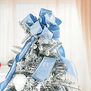 DINDOSAL Dusty Blue Christmas Ribbon Wired 2.5" x 10 Yard French Blue Wired Ribbon Blue Ribbon for Christmas Tree Decorations, Topper Bows, Wreaths, Crafts, Home Decor, Gift Wrapping