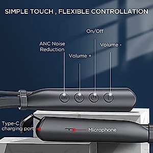 HTC Wireless Earphones, Bluetooth 5.2 Neckband Earphones Press Control with ANC, Active Noise Cancellation and ENC, Long Working Distance IPX5 Water Resistant, Running Earphones - Gray