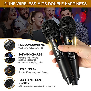 Karaoke Machine for Adults and Kids,Bluetooth Karaoke Speaker with 2 Wireless Microphone,Party Speakers with Phone Holder,HD Sound PA System Support TWS,TFcard,AUX in,for Party/Meeting