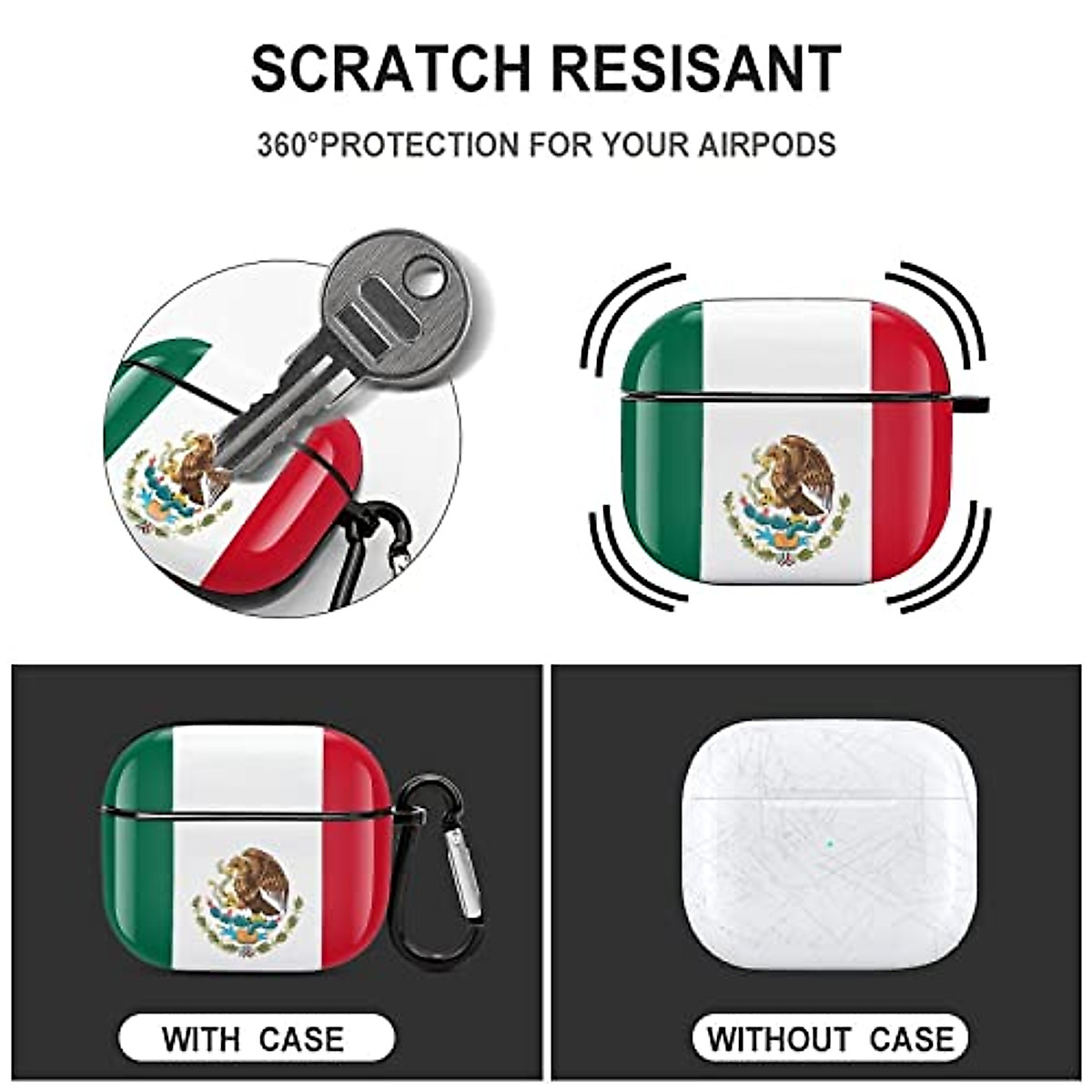 YouTary Compatible with Airpods 3 Case Cover 2021 with Keychain Mexico Flag Pattern, Apple AirPod Headphone Cover Unisex Shockproof Protective Wireless Charging