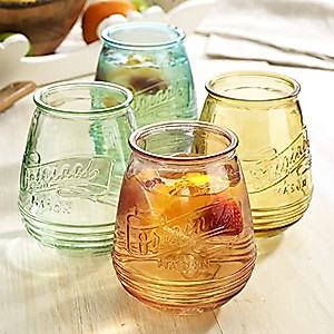 Wine Glasses Set Of 4 Assorted Colored Stemless Glasses 21 OZ. Original Mason Large Wine Cup, Red and White Wine Drinking Water Glasses. Juice, Cocktails, Smoothies, Vintage Bar Glasses