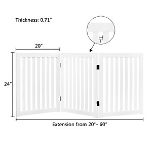 WELLAND Wooden Freestanding Pet Gate, 24 Inch 3 Panel Step Over Fence, Expands Up to 60" Wide, Foldable Indoor Dog Gate Puppy Safety Fence, White