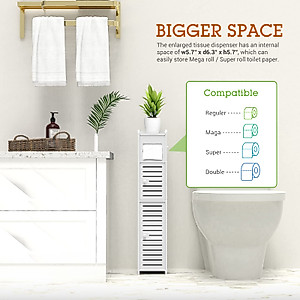 Bathroom Storage Cabinet for Small Space with Doors and Shelves, 4-Tiers Narrow Bathroom Cabinet,Waterproof Toilet Paper Storage Organizer with Toilet Paper Roller,Accommodate Mega Rolls(White 2Pack)