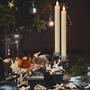 DRomance Flickering Flameless Taper Candles with Remote Timer Battery Operated LED Candlesticks Real Wax Dimmable Light Dinner Thanksgiving Christmas Decor(Ivory, 0.78" x 9.64")