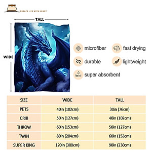 Blue Dragon Throw Blanket Dragon Blanket Gifts for Dragon Lovers Soft Flannel Blanket Gifts for Boys Girls Woman Man Blue Dragon Blanket for Living Room Sofa Decor 40"x50"for Kids/Children