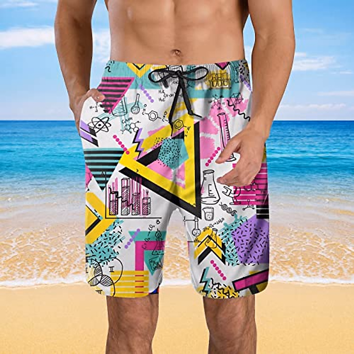 Pant Bathing Suit Mens 80s 90s Swim Shorts Retro Fun Novelty Party Shorts Mesh Lined Quick Dry Mens Swim Trunks No Liner White