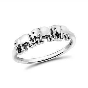 AeraVida Family of Three Elephants Parade .925 Sterling Silver Band Ring | Adorable Wedding Rings For Women | Comfort Fit Silver Rings for Women | Sterling Silver Rings Sizes (8)