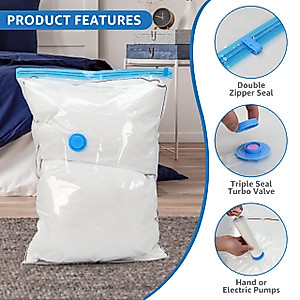 10 Jumbo Vacuum Seal Bags with Hand Pump, Vacuum Storage Bags, Space Saver Bags for Comforters, Blankets, Bedding, Pillows, Clothes