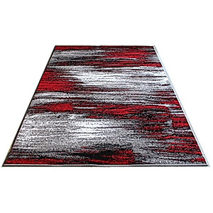 Masada Rugs, Modern Contemporary Area Rug, Red Grey Black (8 Feet X 10 Feet) Large Livingroom, Bedroom, Office Rug