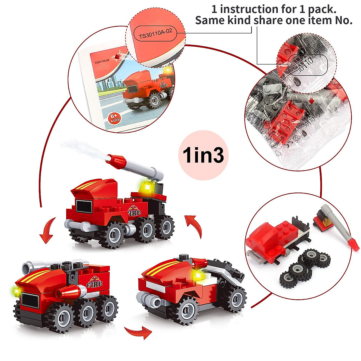 Mini Building Blocks Cars Toys Sets 12 Packs Assembly Mini Cars Toys for Boys, Girls Stem Building Car Assorted Construction Truck Fire Trucks Police Cars Party Favor Goodie Bags for Kids.