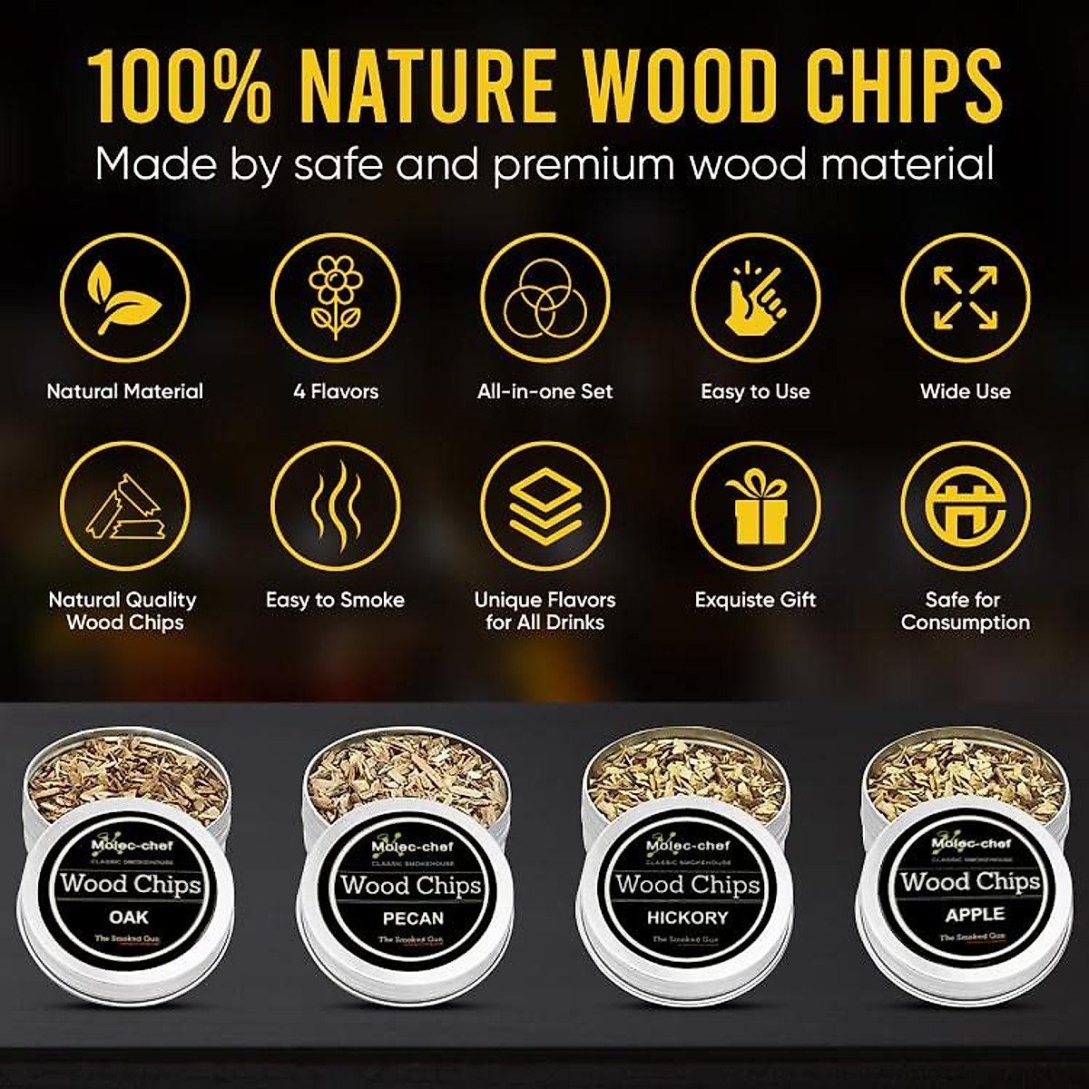 Cocktail Smoker Kit with Torch and 4 Wood Chips, Drink Smoker Infuser Kit | Whiskey Smoker Kit - Bourbon, Old Fashioned Smoker Kit to Infuse Alcoholic Beverages, Cheese, Salads, Meats, Whiskey Gift