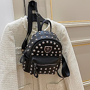 GEEMONT Women Small Backpack Rivets Studded Leather Purse Gothic Daypack Satchel Multipurpose Tote Handbag (Black)