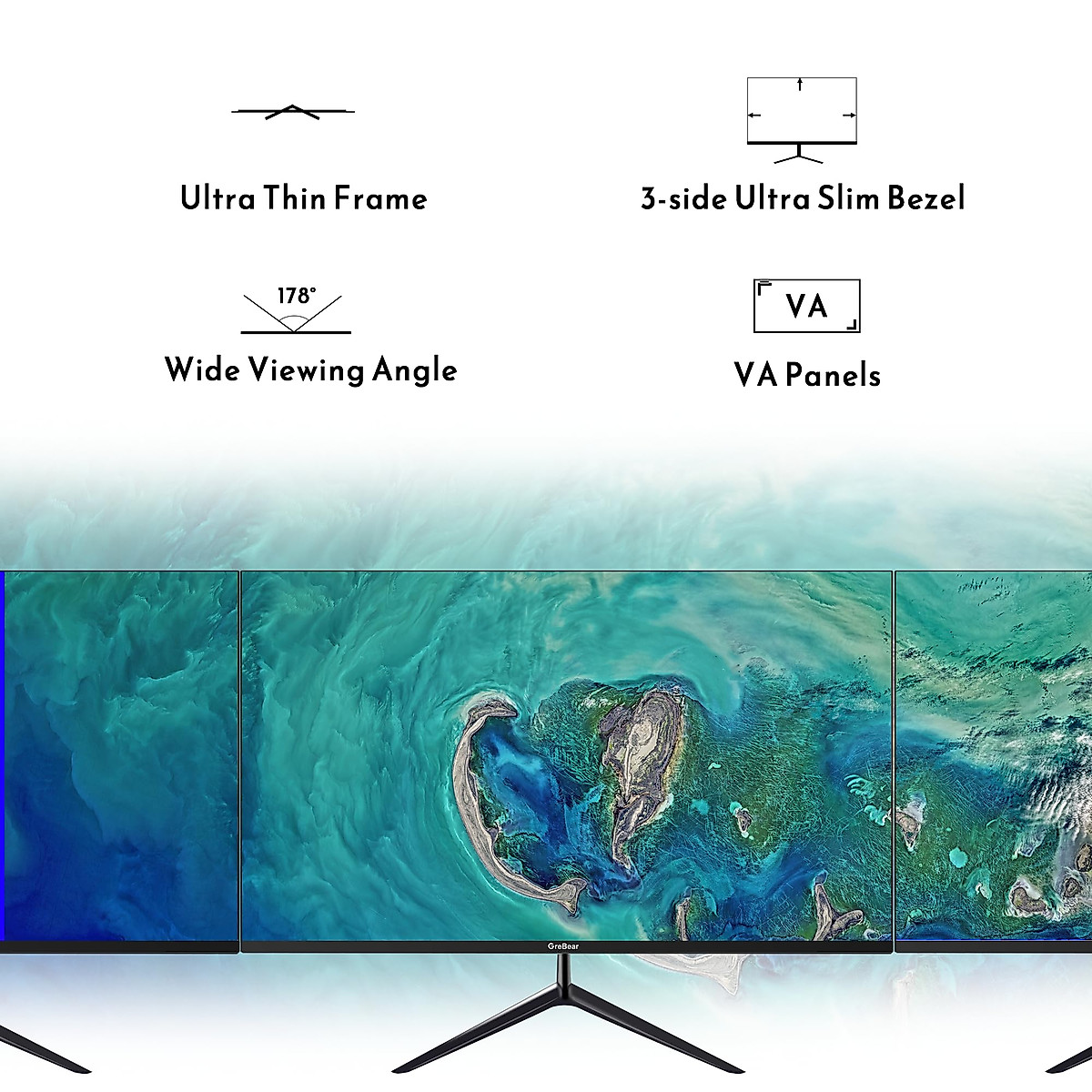 GreBear 24 Inch Computer Monitor, FHD 1080p PC Monitor 75hz Built in Speakers, 99% sRGB Low Blue Light Anti-Glare VA Screen Desktop Display w/HDMI/USB Type-C/Freesync Tilt Adjustable 75 x 75 mm VESA