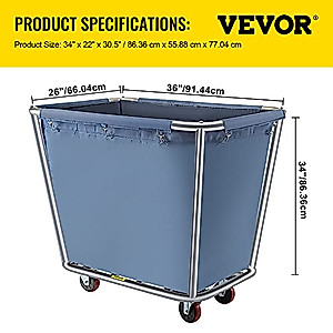 VEVOR Basket Truck, 12 Bushel Steel Canvas Laundry Basket, 3" Diameter Wheels Truck Cap Basket, Canvas Laundry Cart Usually Used to Transport Clothes, Store Sundries Suitable for Hotel, Home