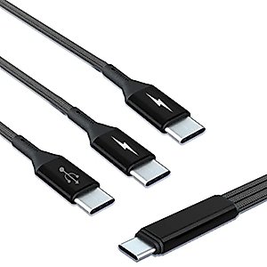GELRHONR USB C Splitter Cable,USB C Male to 3 Type-C Male Charge Cable,3 in 1 Nylon Braided Charging Cord with 3x0.2m Cable, 5A Fast Charge,Compatible with Mobile/Android and More （0.65 FT-0.2M）