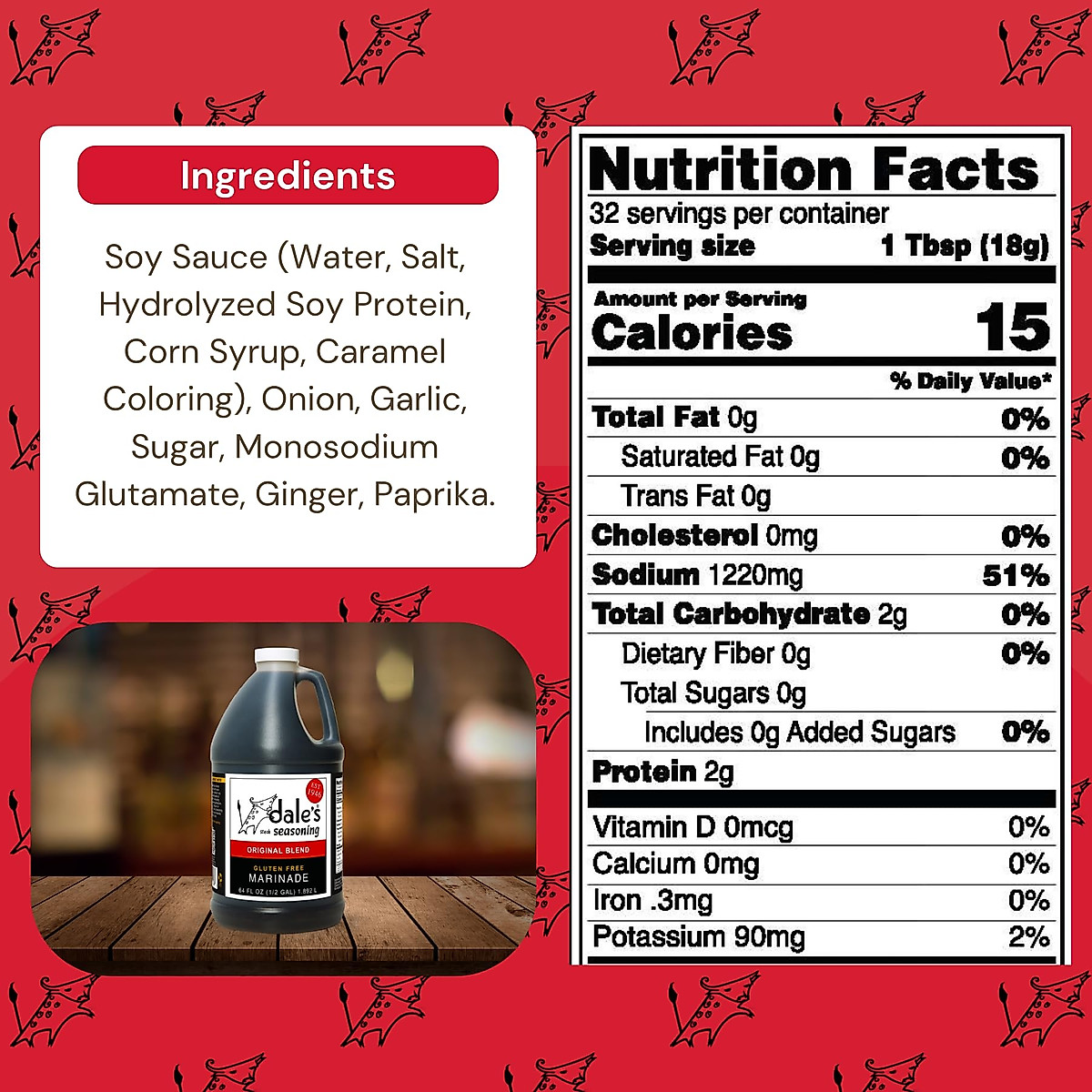 Original Steak, Poultry and Vegetable Seasoning By Dale's, Gluten Free | Delicious on All Meats, Fish, and Vegetables | 64 oz Bottle (Family Size) | No Long Marinating, Savory Blend of Exotic Spices!