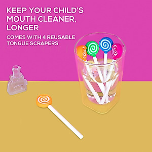 Kids Tongue Scraper or Cleaner Set – BPA-Free Plastic Dental Scrapers Helps Freshen Bad Breath, Remove Gunk – Multicolored with Easy-to-Grasp Handles and Brush Covers by 55Dental, Ages 2+ (Pink)