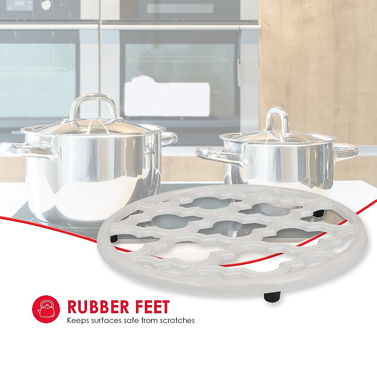 Home Basics Lattice Collection Cast Iron Trivet for Serving Hot Dish, Pot, Pans & Teapot on Kitchen Countertop or Dinning, Table-Heat Resistant (2, White)