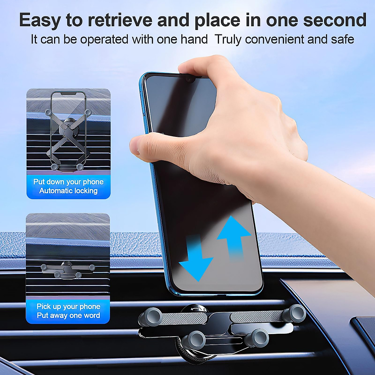 Rednow Car Vent Phone Mount,Invisible Rotatable Air Vent Mount Car Phone Holder 360°Anti-Shake Universal Phone Mount,Car Dashboard & Never Blocking Air Vent Clip Cell Phone Holder for Car (Black)