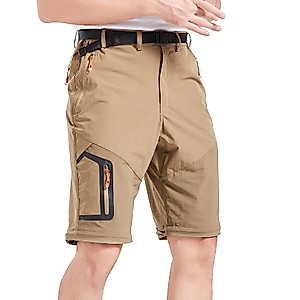 CAMOFOXIN Men's Hiking Pants Outdoor Convertible Quick Dry Fishing Pants & Shorts (Khaki, 30W X 30L)