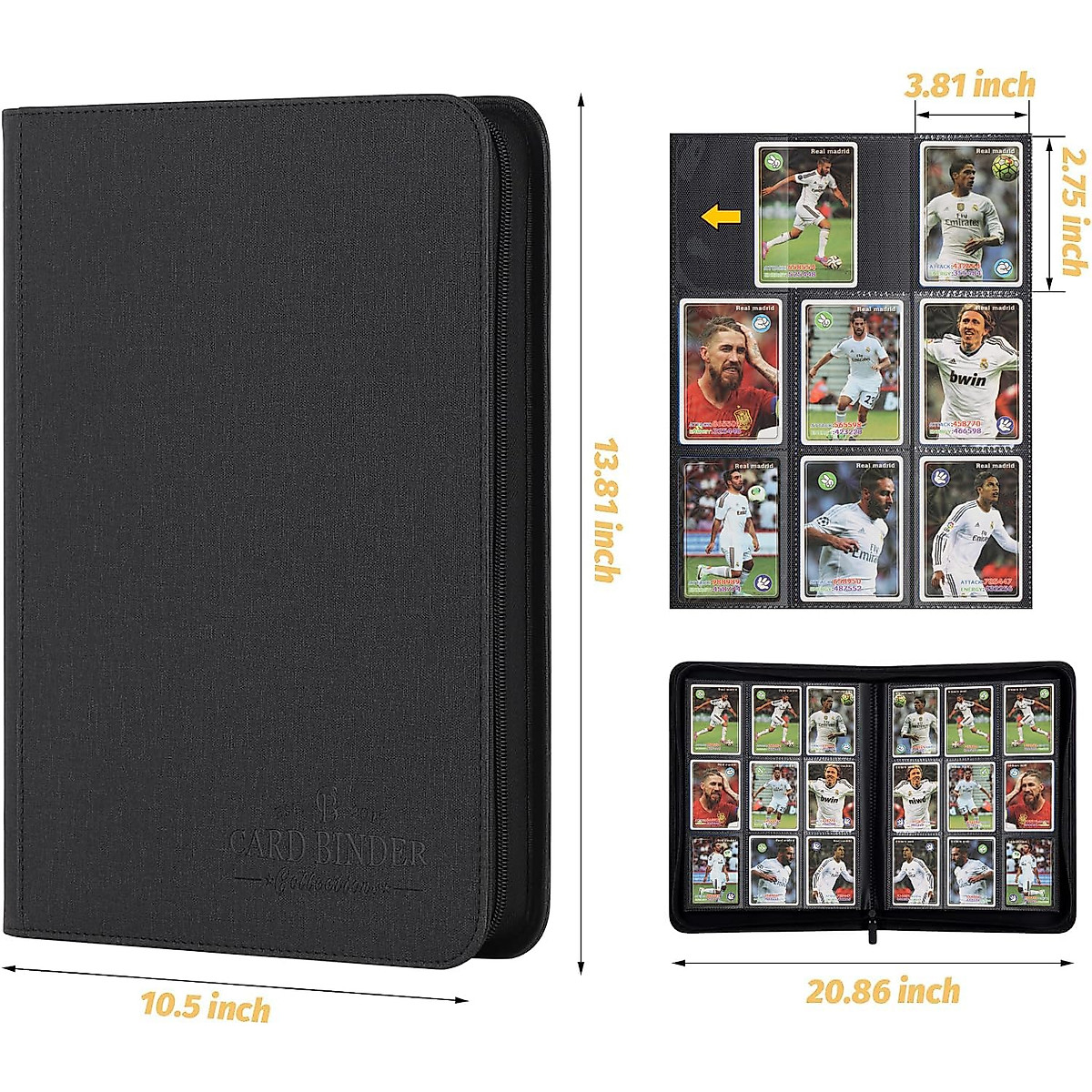 Foalgo 9 Pocket Card Binder, Premium Zip Trading Card Binder, 540 Double Sided Pocket PU Collection Binder, Collector Album, Card Folder for MTG, TCG, Sports Cards (Black)