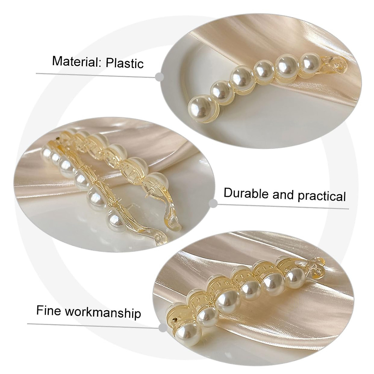 FRCOLOR Banana Clip Ponytail Clip Hair Grip Clips Pearl Hair Clasp Jumbo Hair Clips French Hair Clips Banana Hair Clips Faux Pearls Fishtail Hair Clip Styling Hair Clamps Pearl Hair Clips