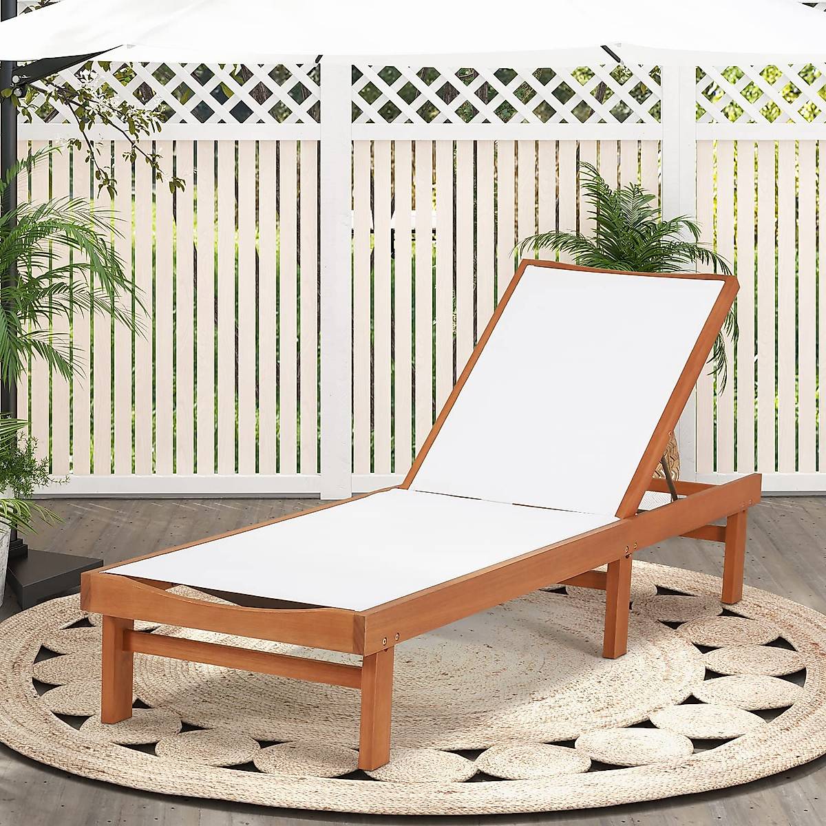 HAPPYGRILL 2 Pieces Outdoor Lounge Chair Patio Recliner Chaise Lounge Chair Outdoor 5-Position Recliner with Eucalyptus Wood Outdoor Tanning Chair