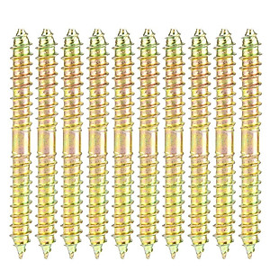 Dowel Screw, 10pcs 6 * 60mm Zinc Plating Dowel Screw Double Sided Screw Double Ended Screw Wood to Wood Woodworking Furniture Connecting Fixing Dowel Screws